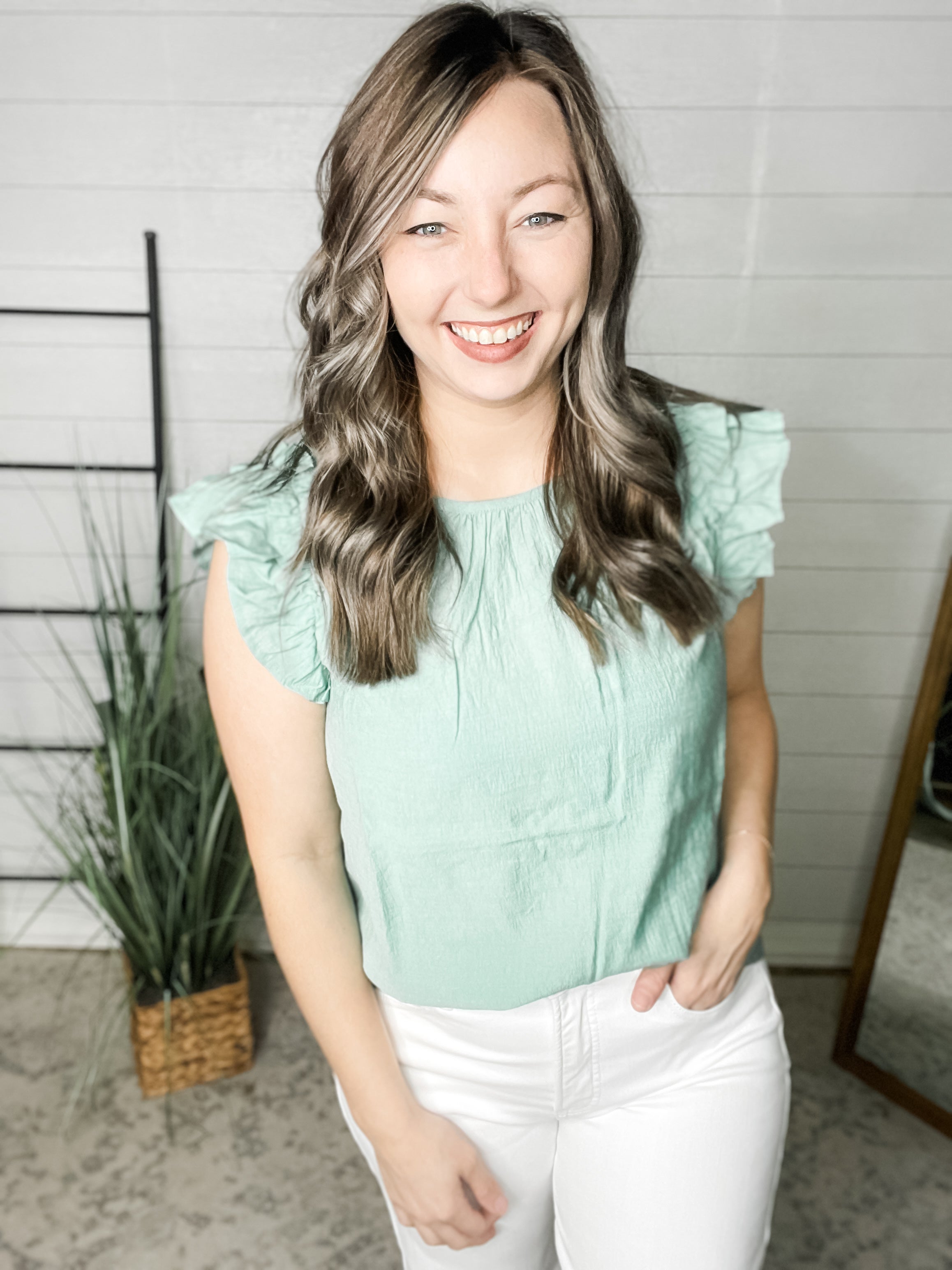 The Work Both Ways Blouse in D Mint | Belle Ever After Boutique LLC